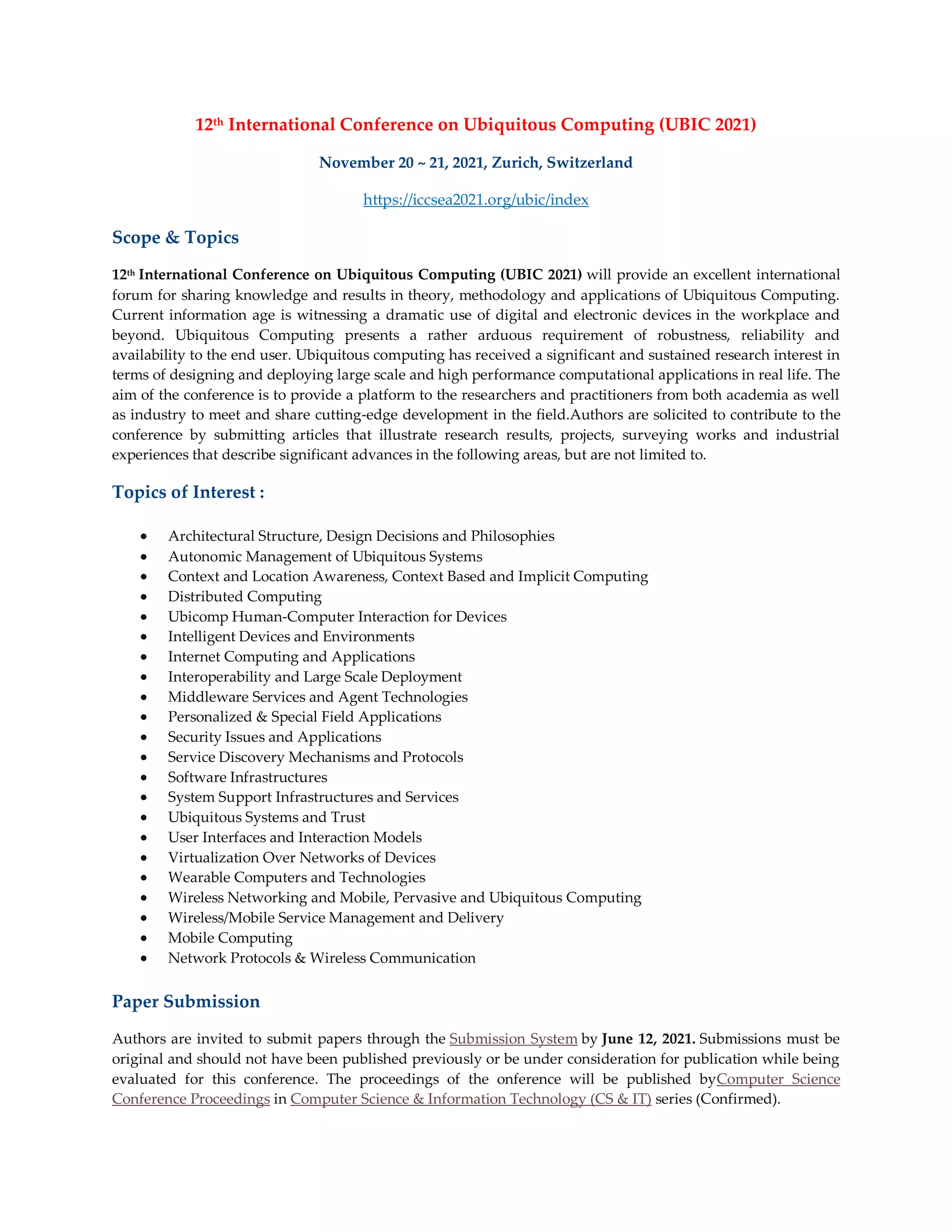 12th International Conference on Ubiquitous Computing (UBIC 2021) | PDF