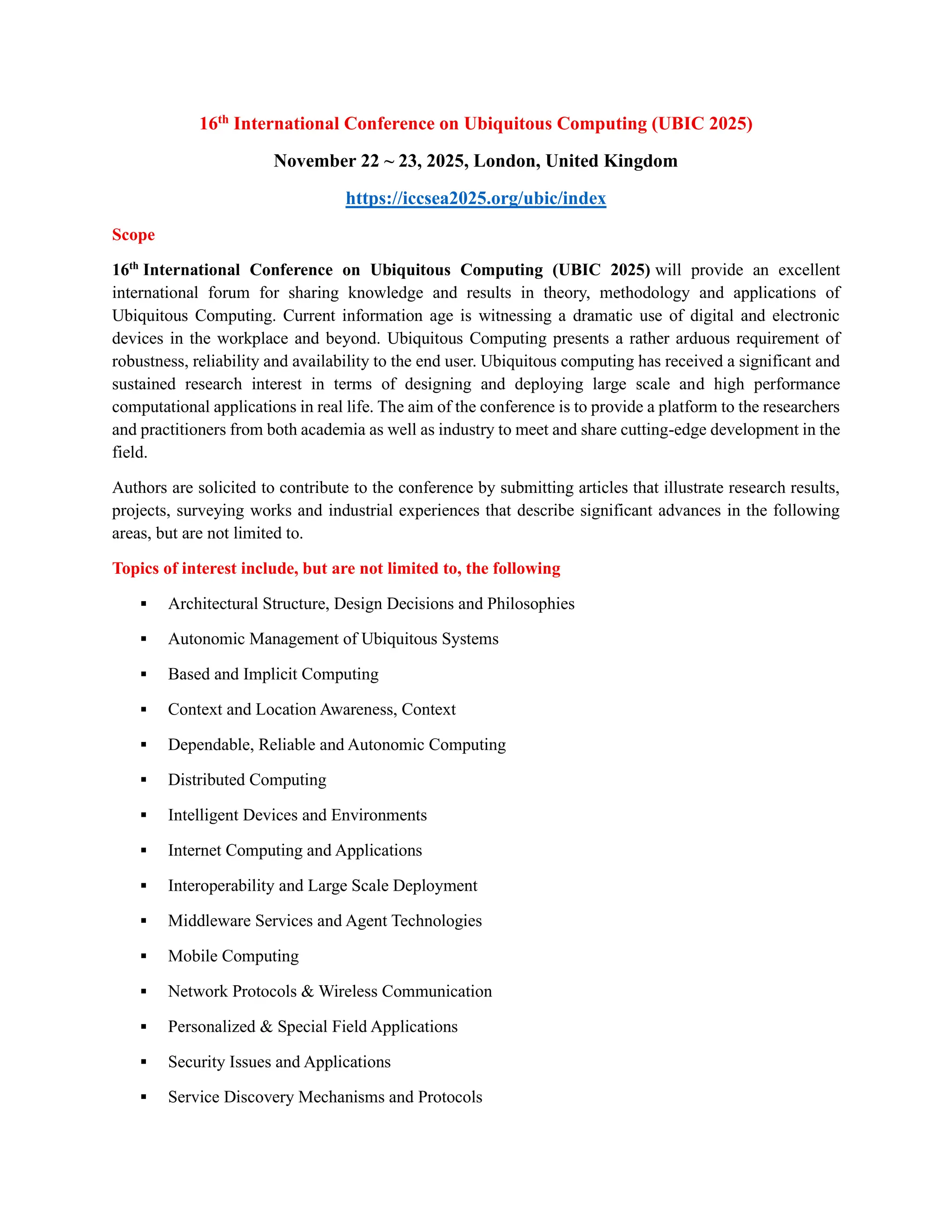 16th International Conference on Ubiquitous Computing (UBIC 2025) | PDF