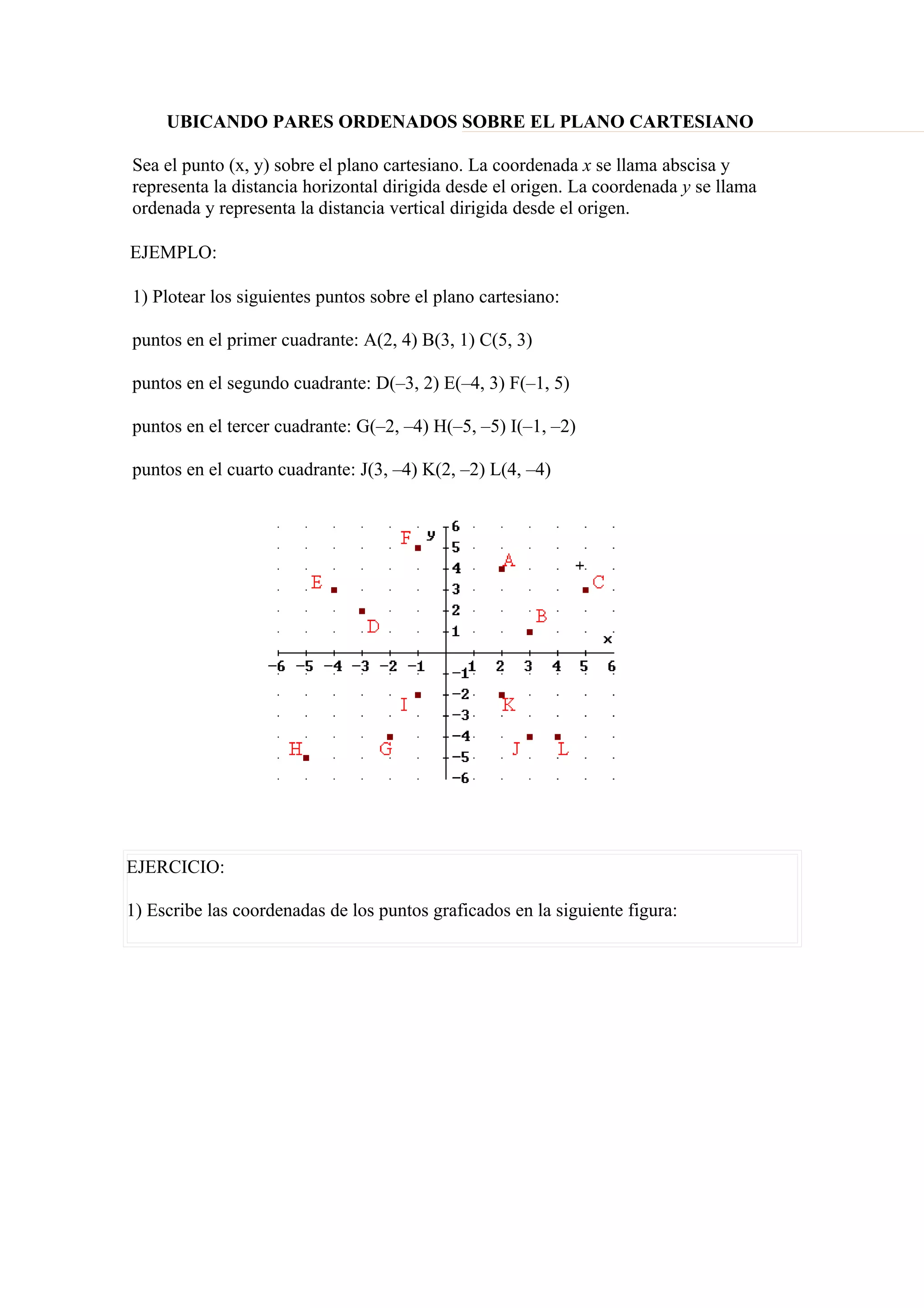 Ubicando Pares Ordenados Sobre El Plano Cartesiano | DOC
