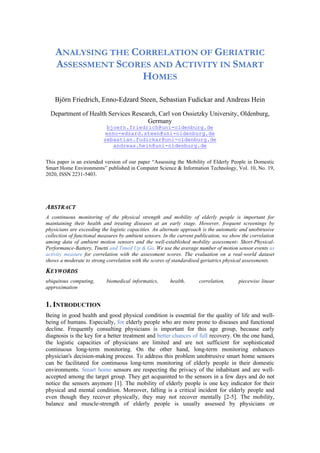 ANALYSING THE CORRELATION OF GERIATRIC ASSESSMENT SCORES AND ACTIVITY ...
