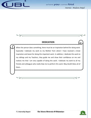 U.B.L Bank internship report | DOCX