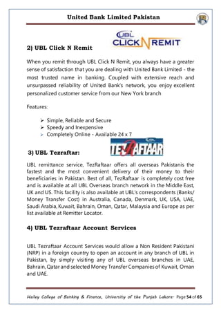 Internship Report on United Bank Limited (UBL) | DOCX