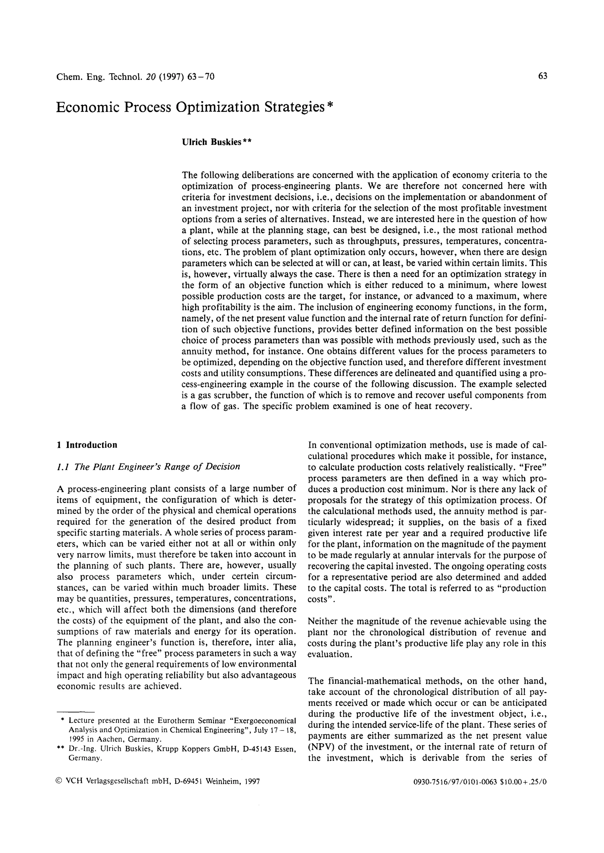 Economic process optimization strategies | PDF