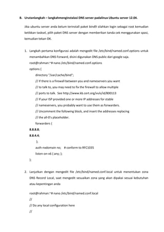 Tutorial instalasi ubuntu server 12.04, setting DNS server dan Web server | DOCX