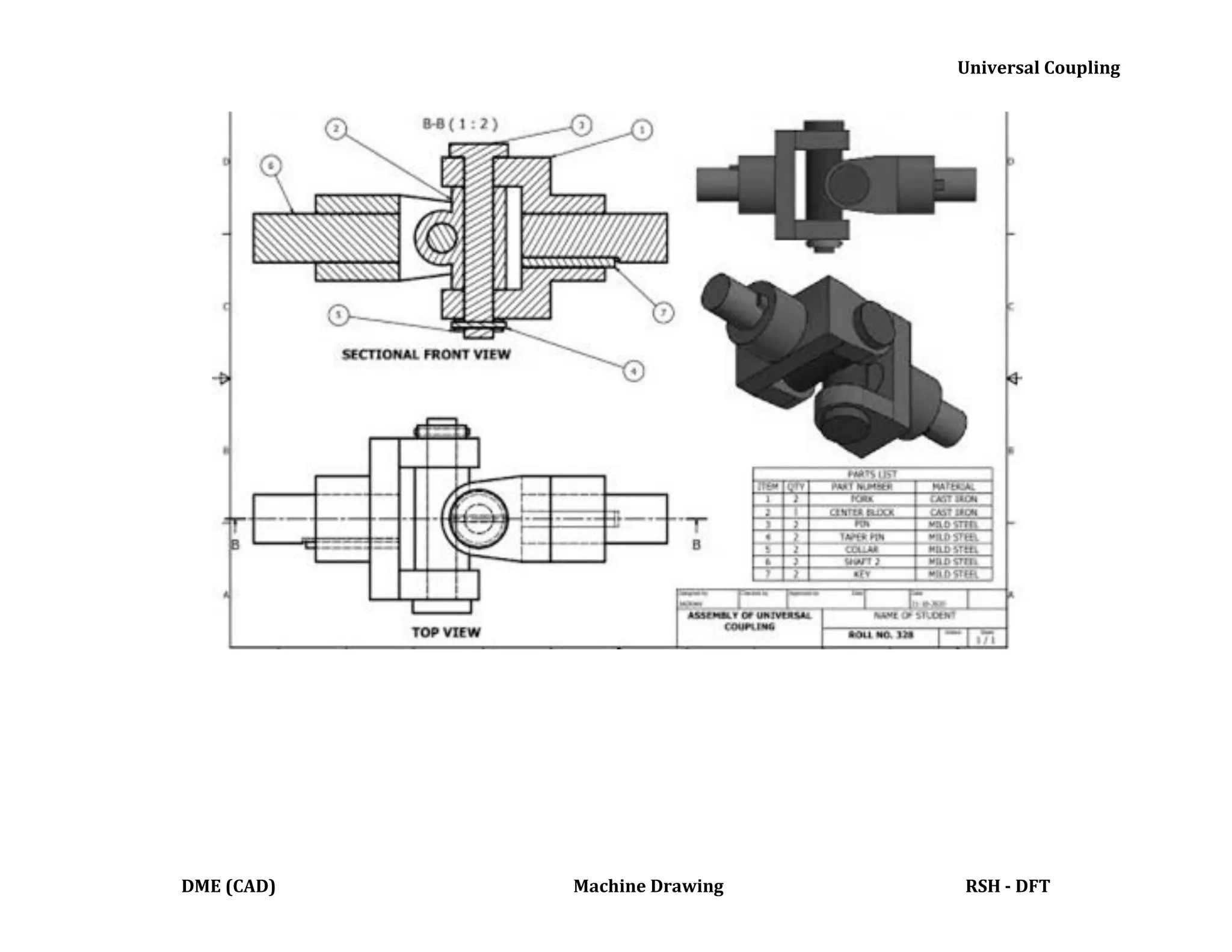 Universal coupling - part drawing and assembly drawing | PDF