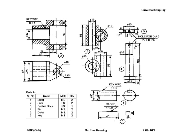 Universal coupling - part drawing and assembly drawing | PDF