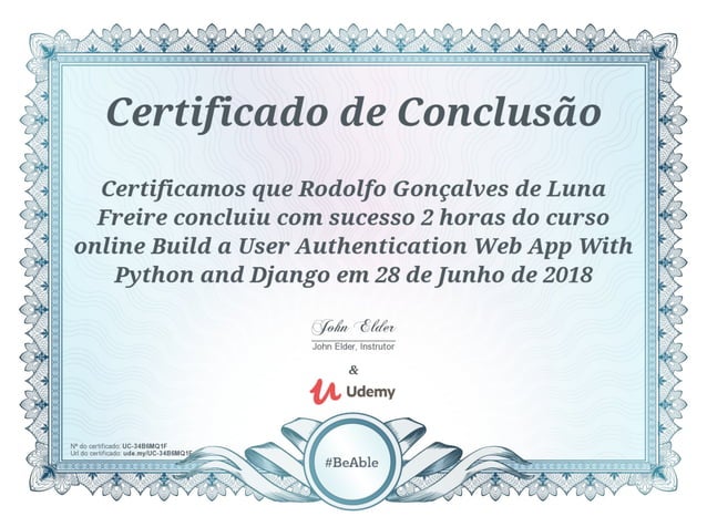Certificado Udemy - Build a User Authentication Web App With Python and ... Certificado Udemy - Build a User Authentication Web App With Python and ...