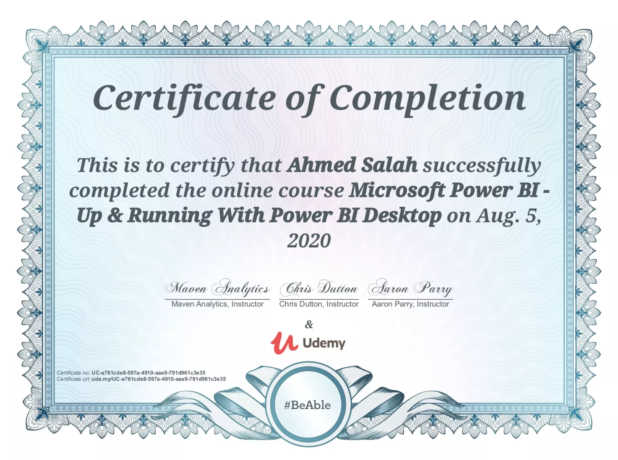 Power BI Certificate of Completion | PDF