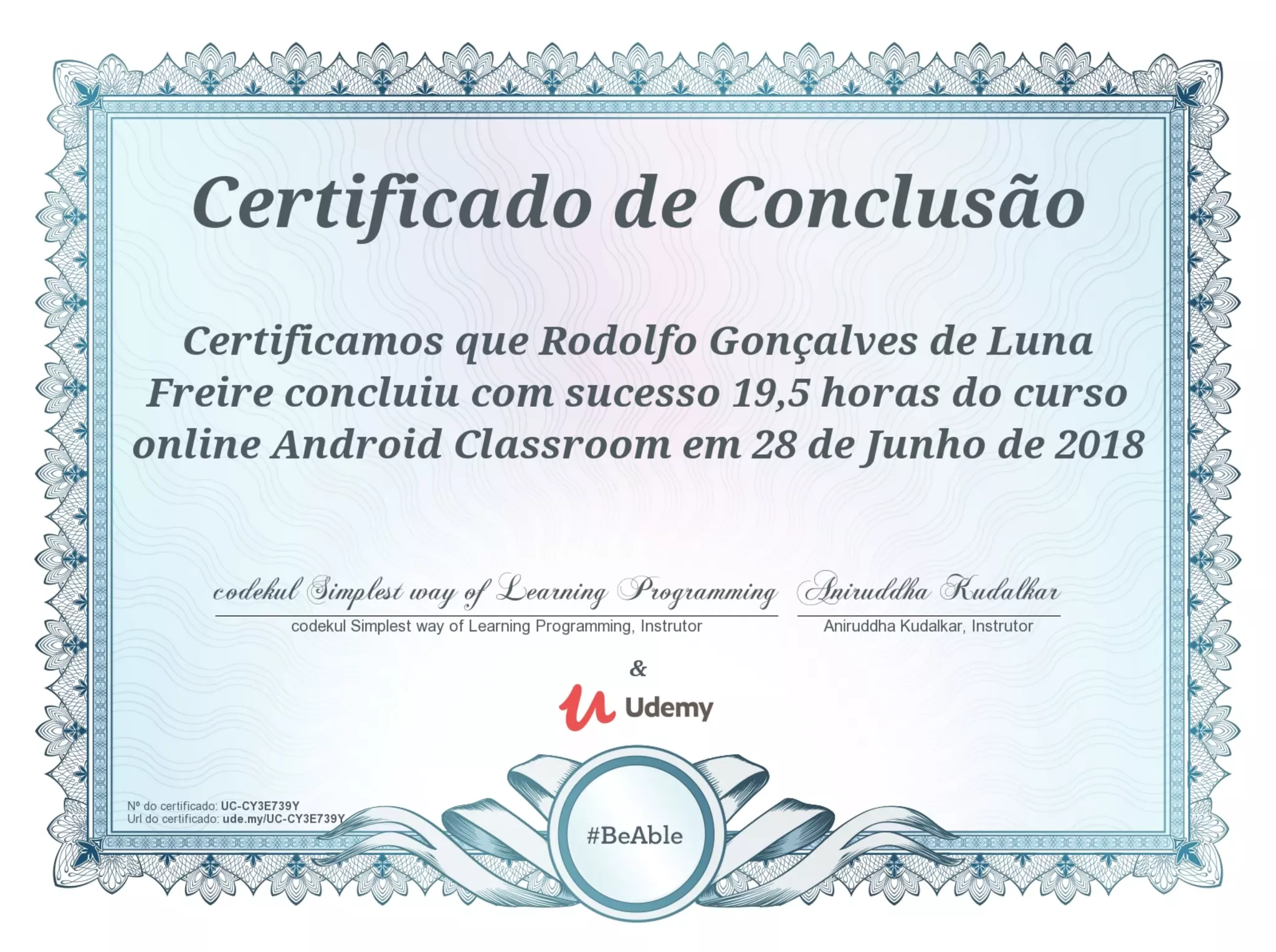 Certificado Udemy - Google Android Classroom | PPT