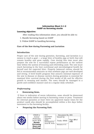 handle farrowing sows and sucklings cblm | DOCX