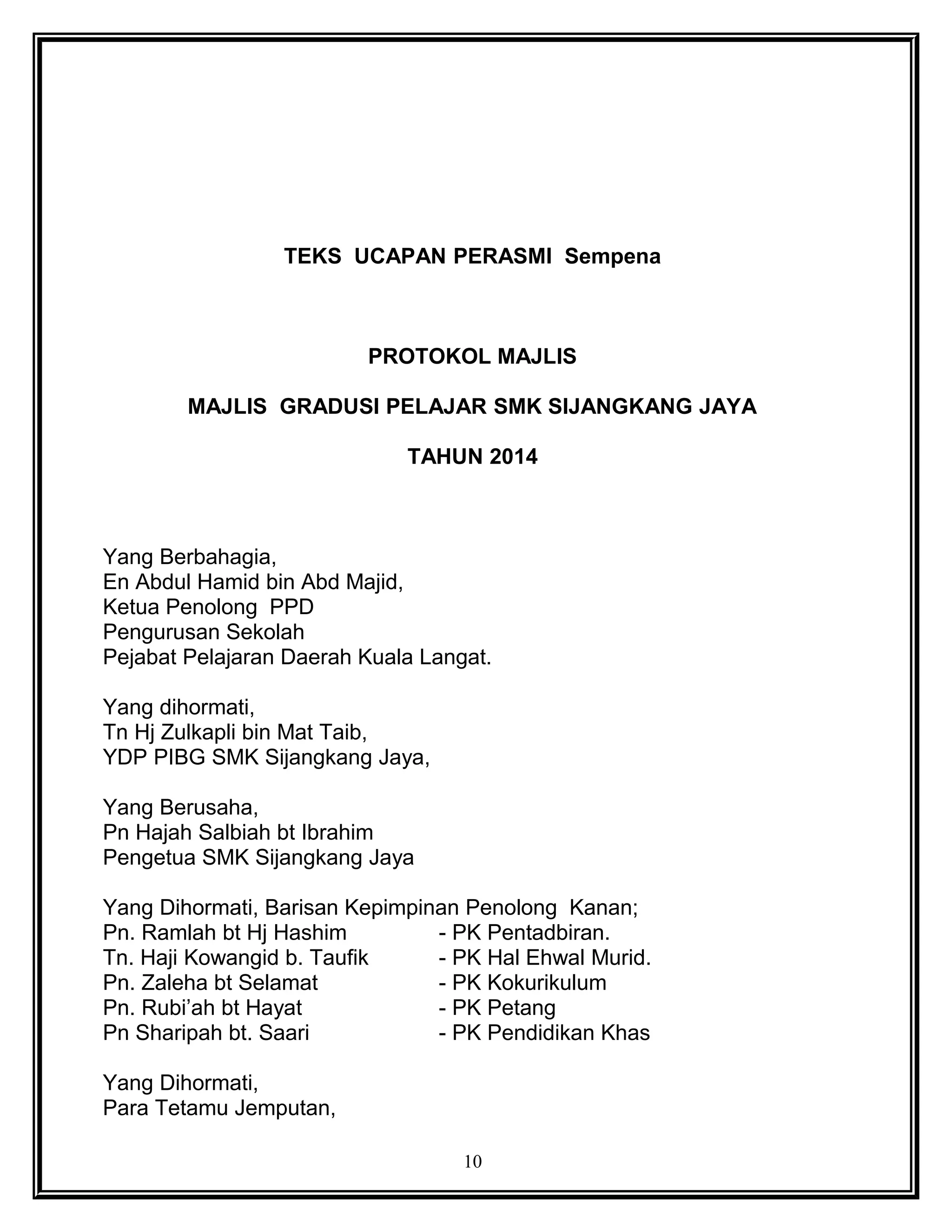 Ucapan perasmian majlis graduasi | DOC