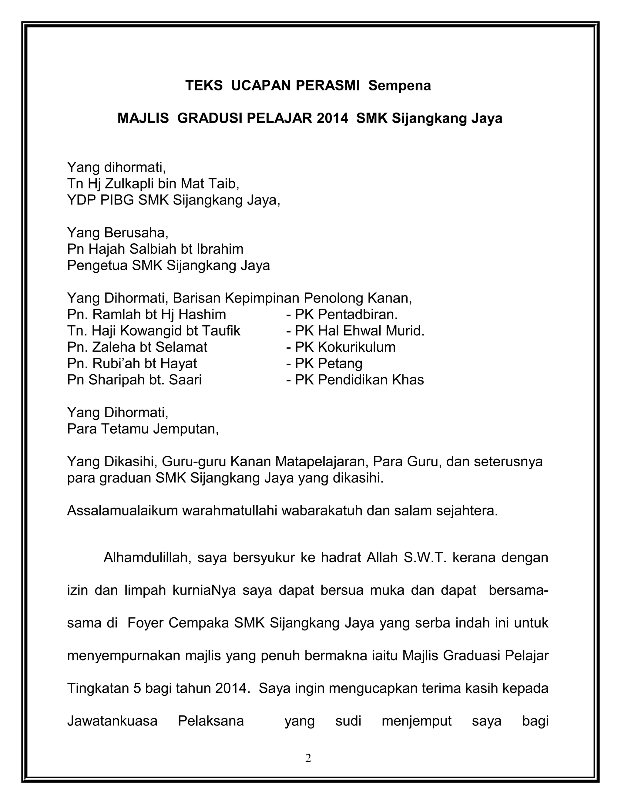 Ucapan perasmian majlis graduasi | DOC