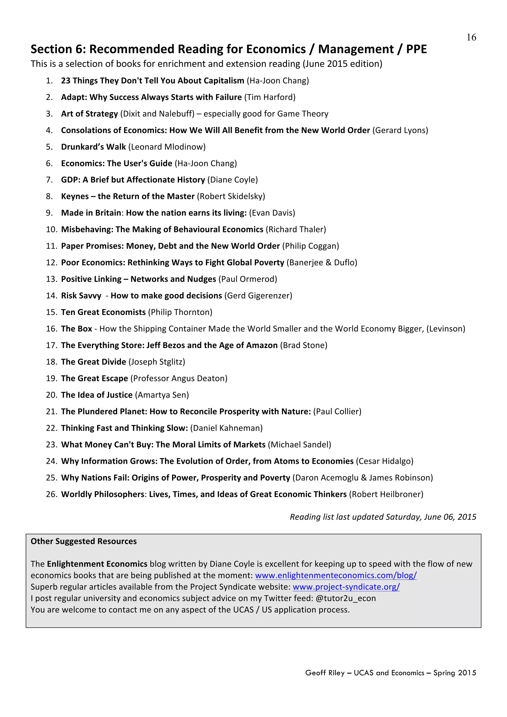 UCAS Guide for Economics from Geoff Riley | PDF