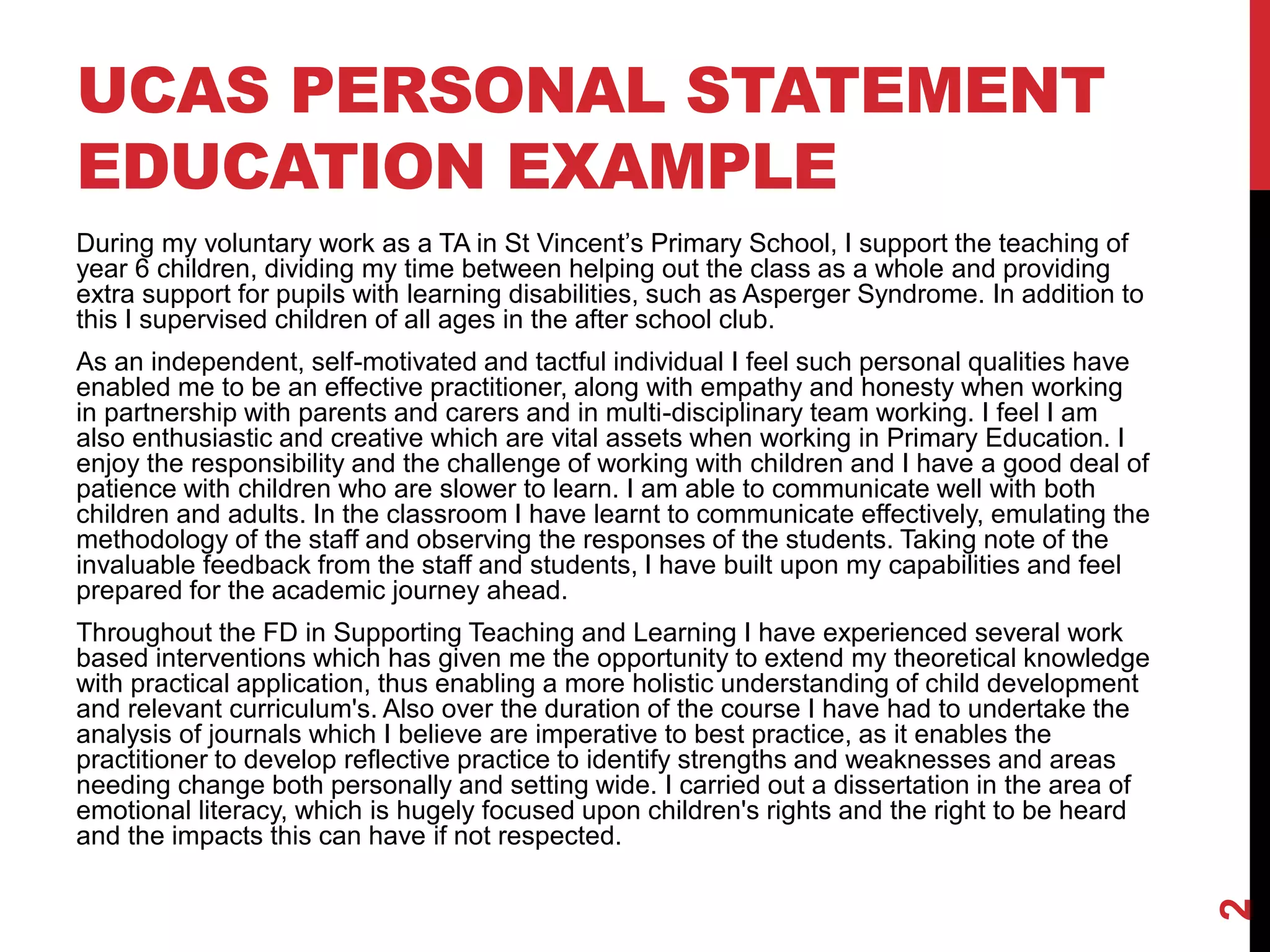 UCAS personal statement_Education example | PPTX