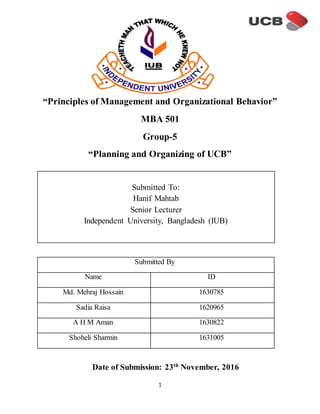 Planing and Organizing of UCB | DOCX