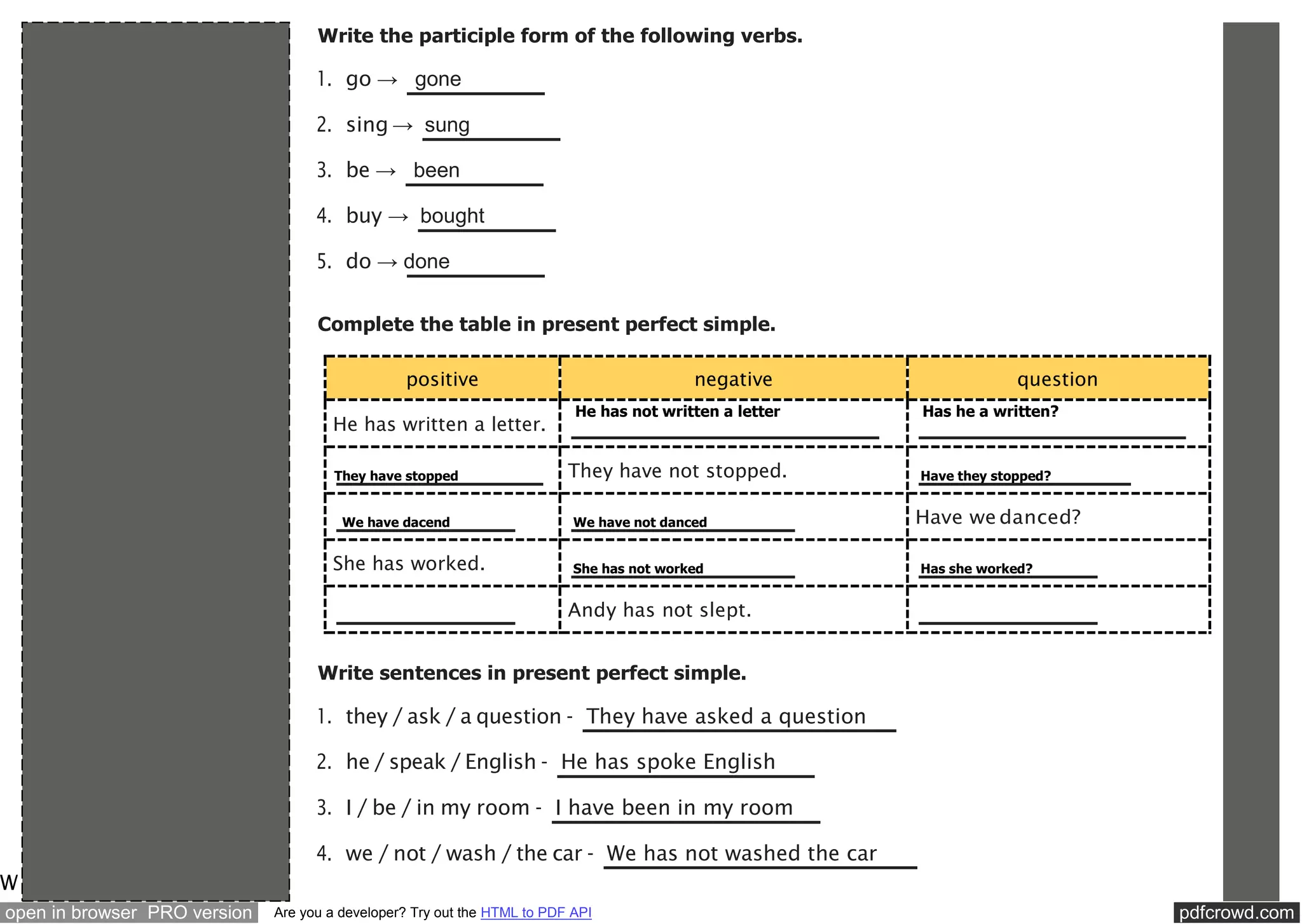 Ucc present perfect practice pdf | PDF