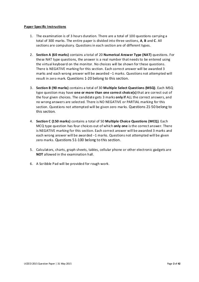 Uceed 2015 question paper