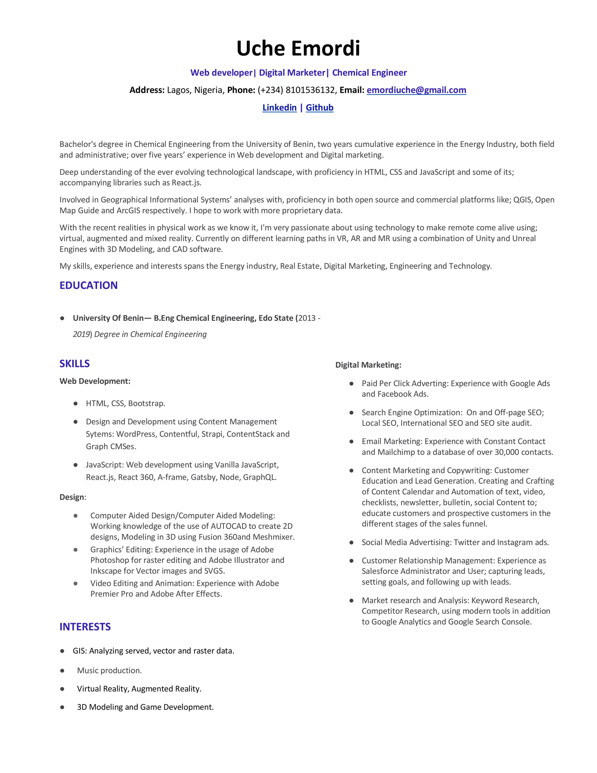 Uche Emordi's Resume | PDF