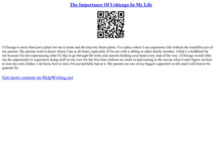 Uchicago And Creativity Essay | PDF