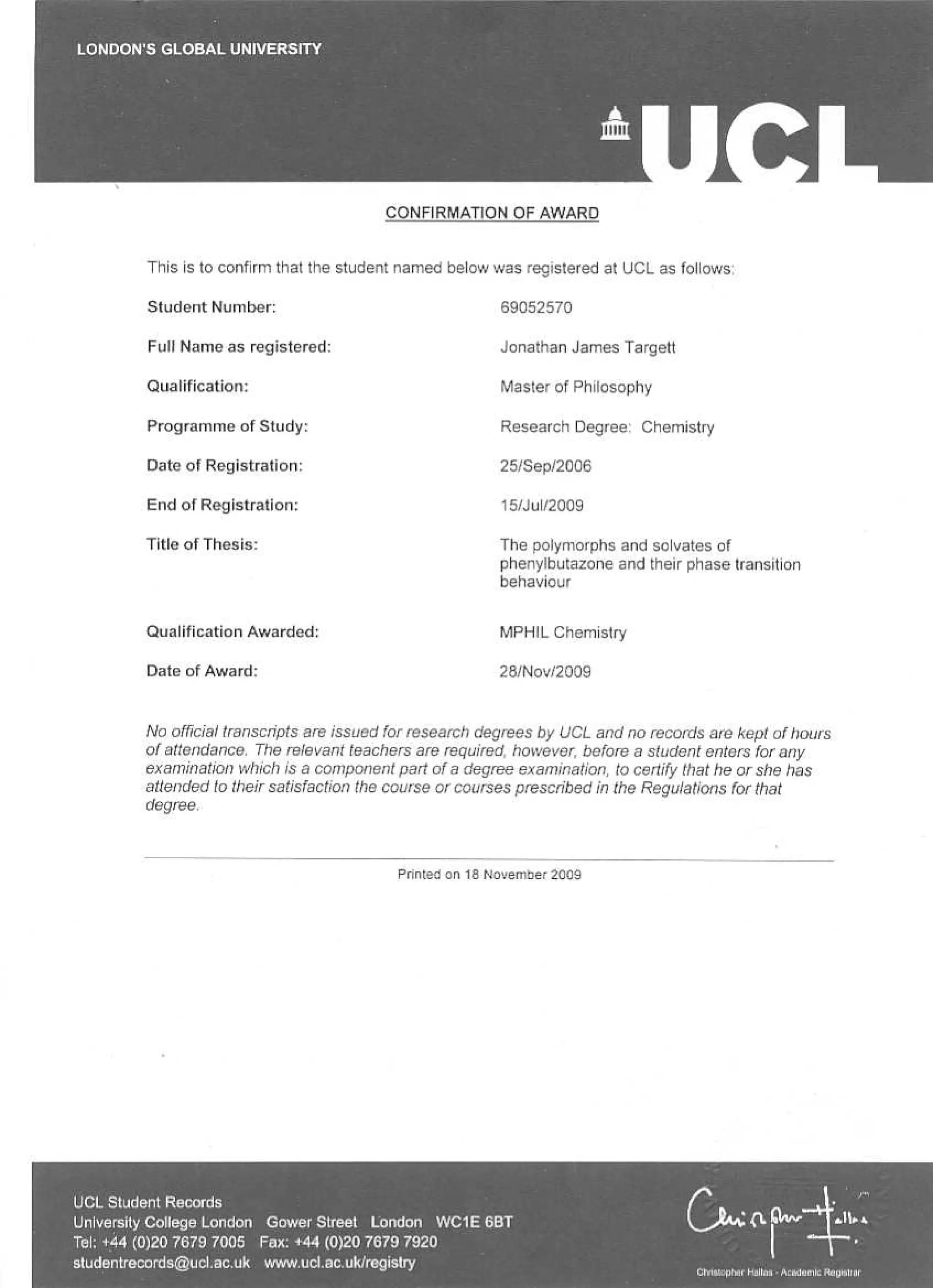 UCL MPhil Diploma | PDF