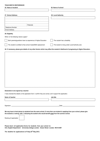 UCL english dept summer school app form | PDF