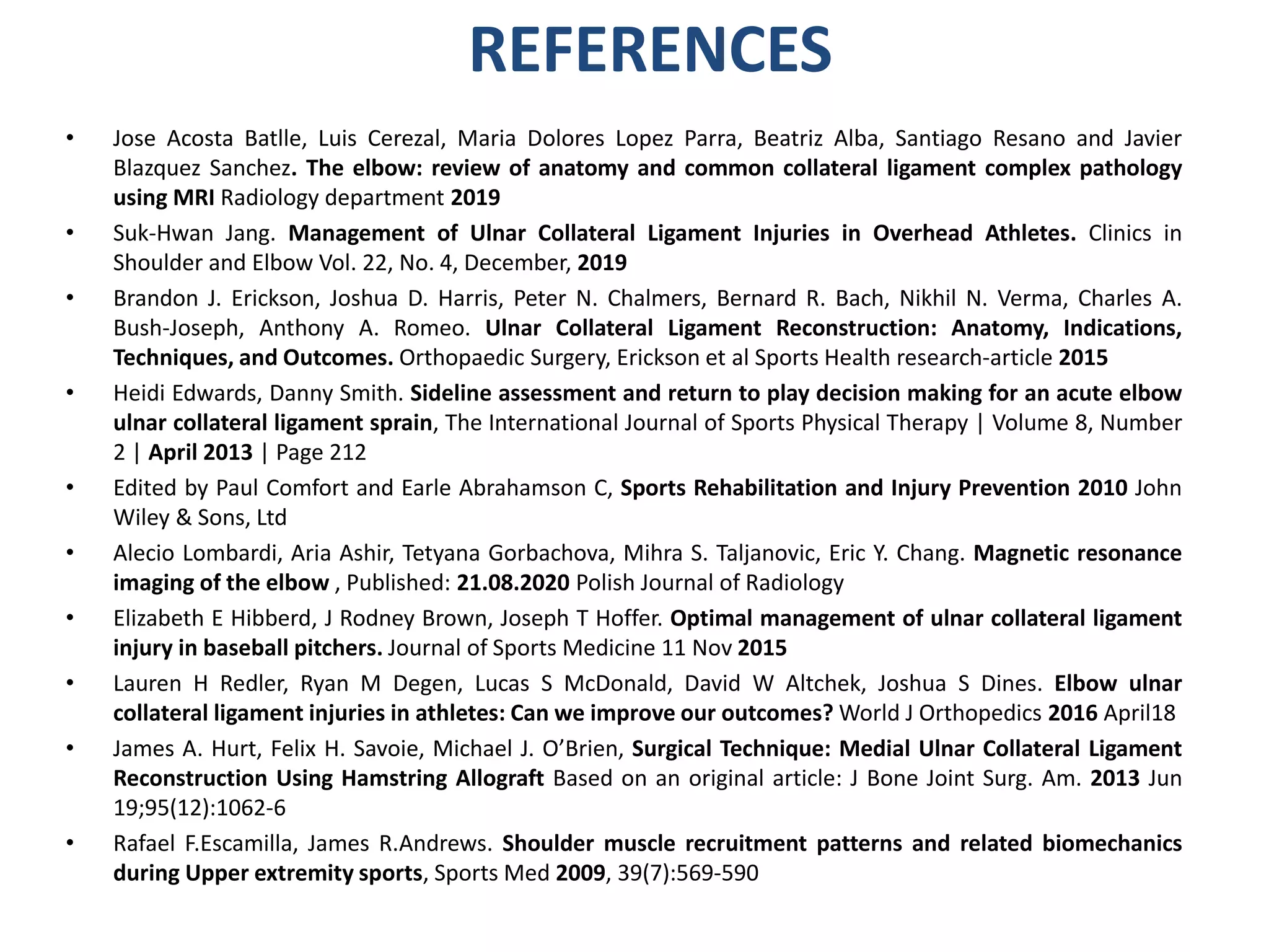 Ulnar Collateral Ligament Injury in Athletes | PPTX