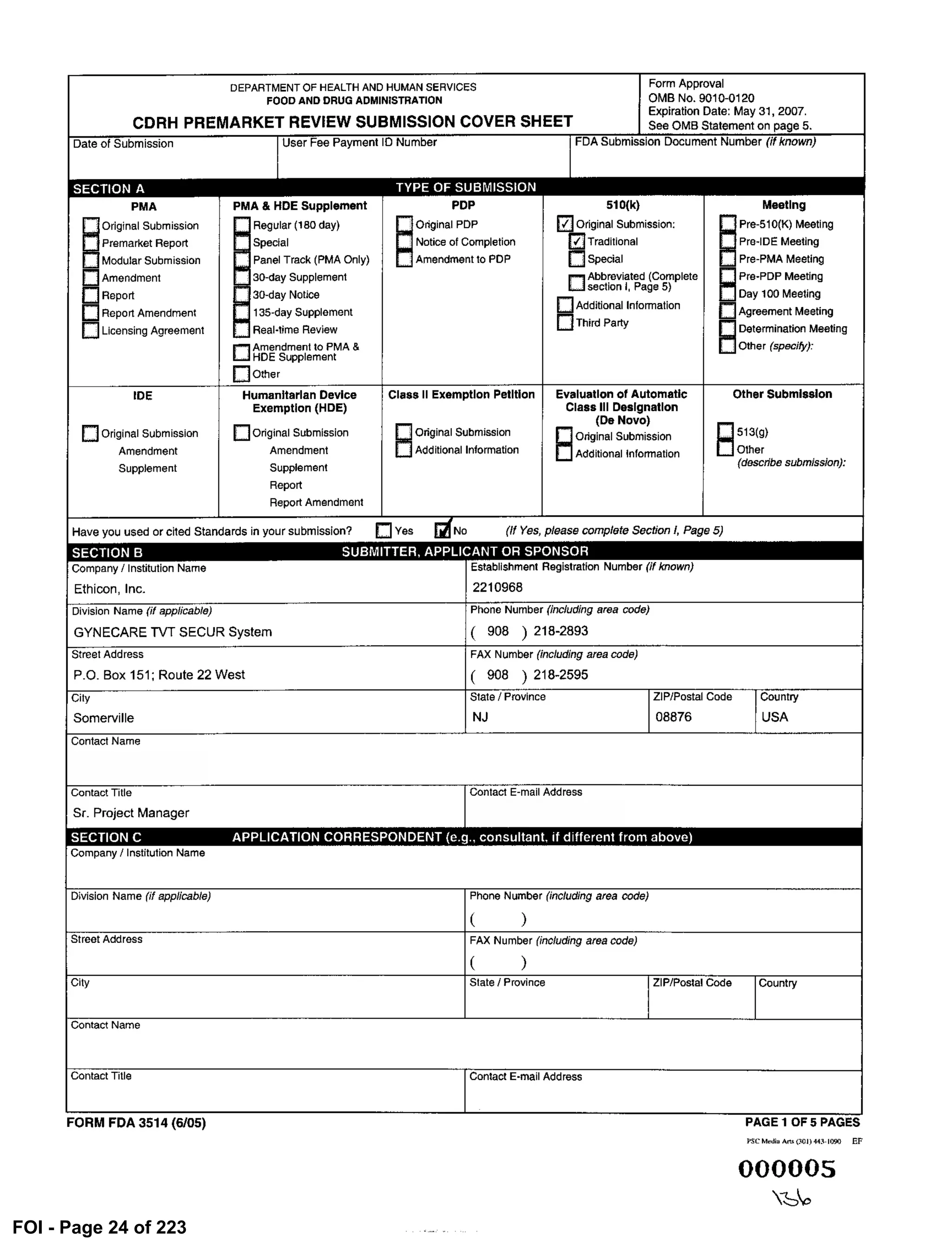 FDA 510(k) submission - redacted | PDF