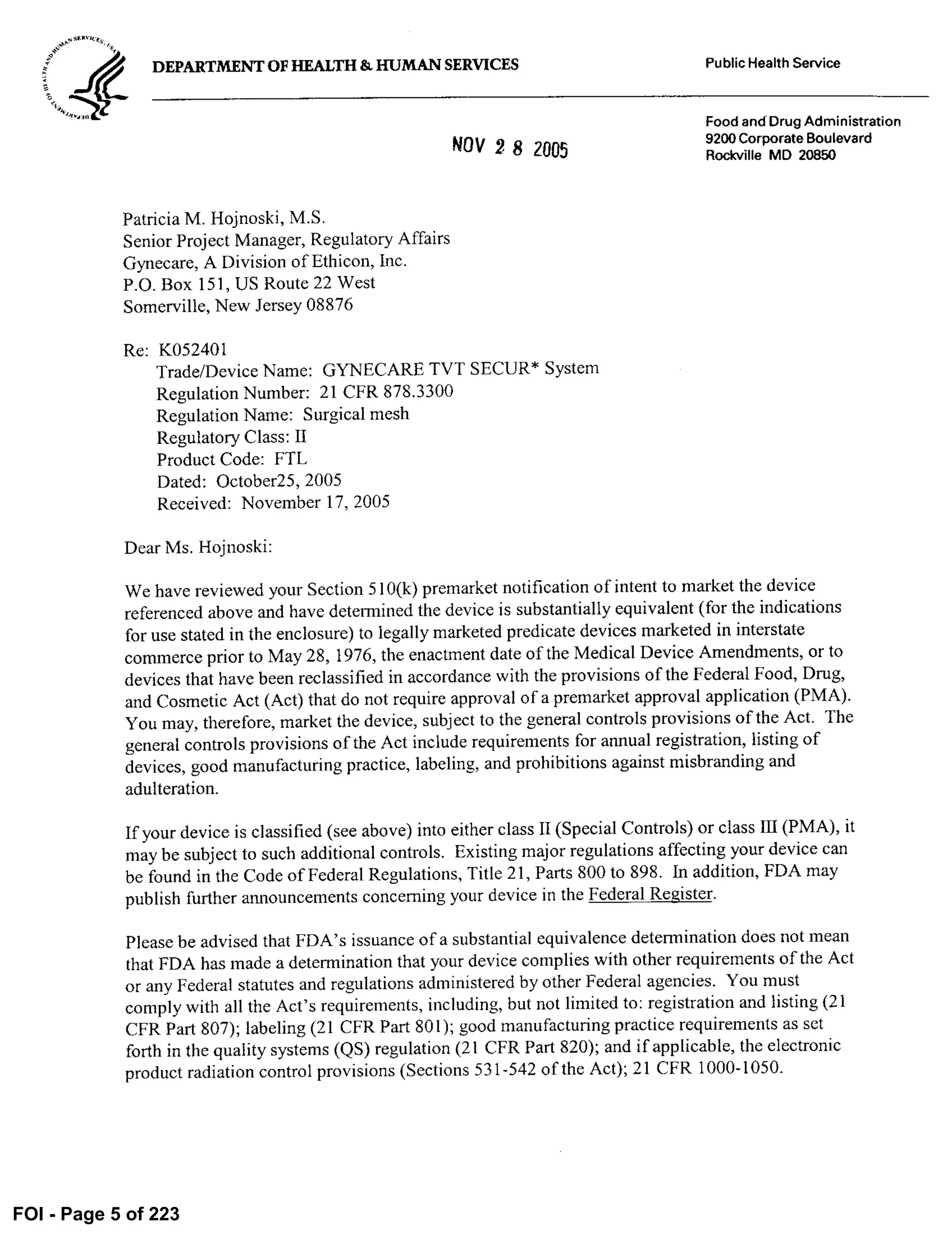 FDA 510(k) submission - redacted | PDF