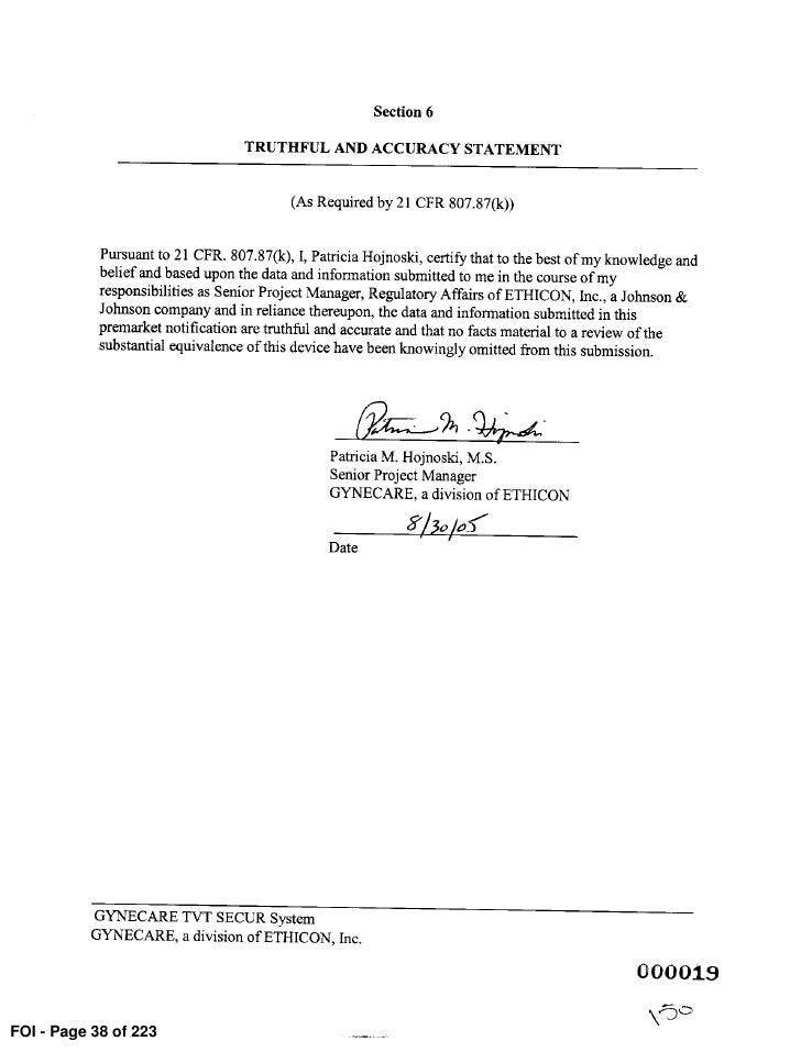 FDA 510(k) submission - redacted