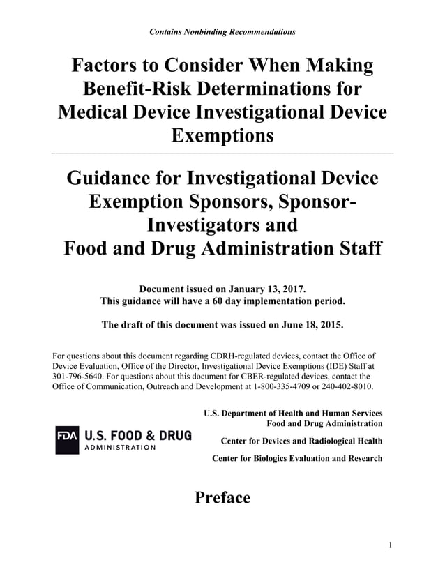 Final FDA guidance on Medical Devices and Risk Analysis | PDF