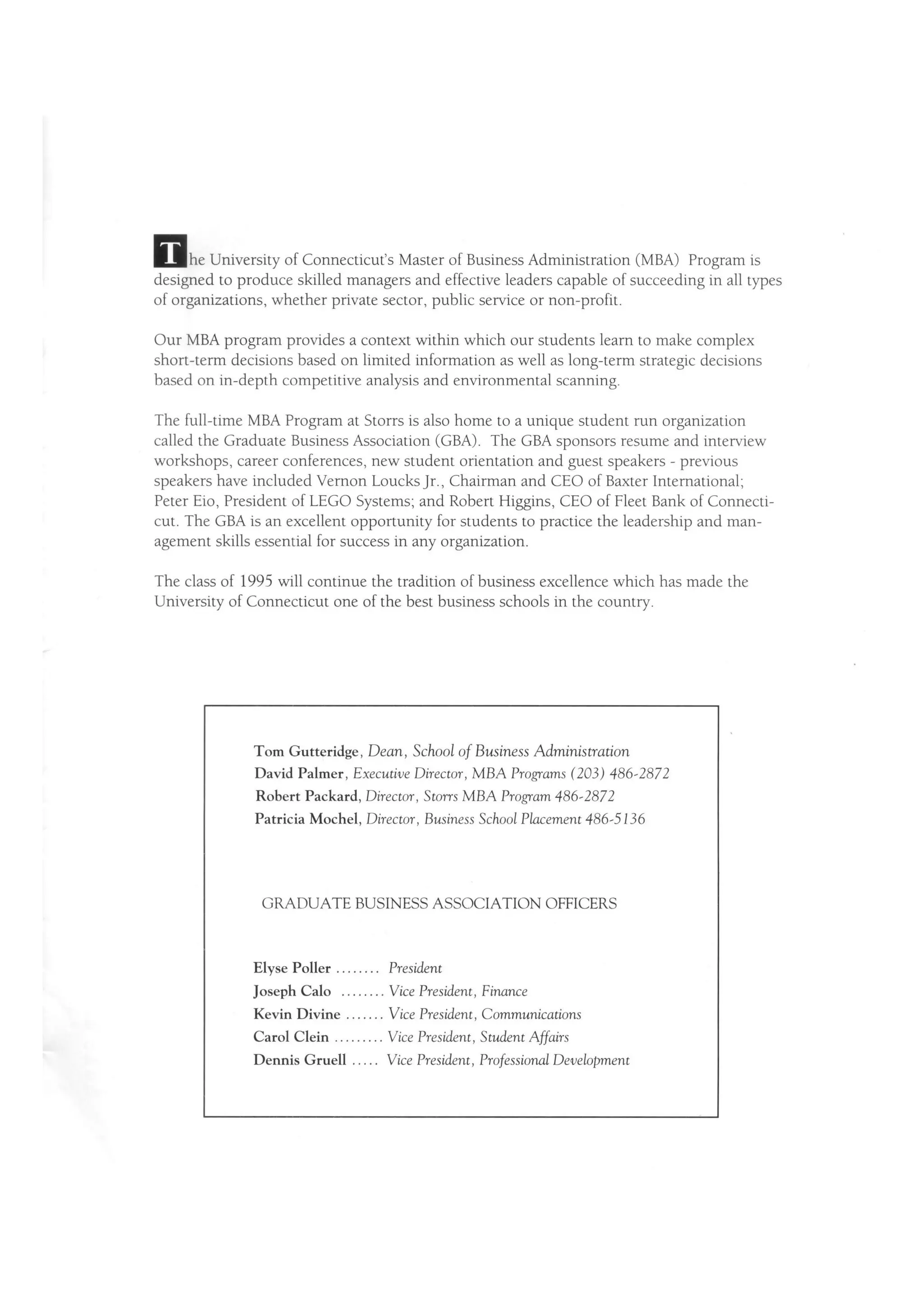 UConn MBA Class of 1995 intro | PDF