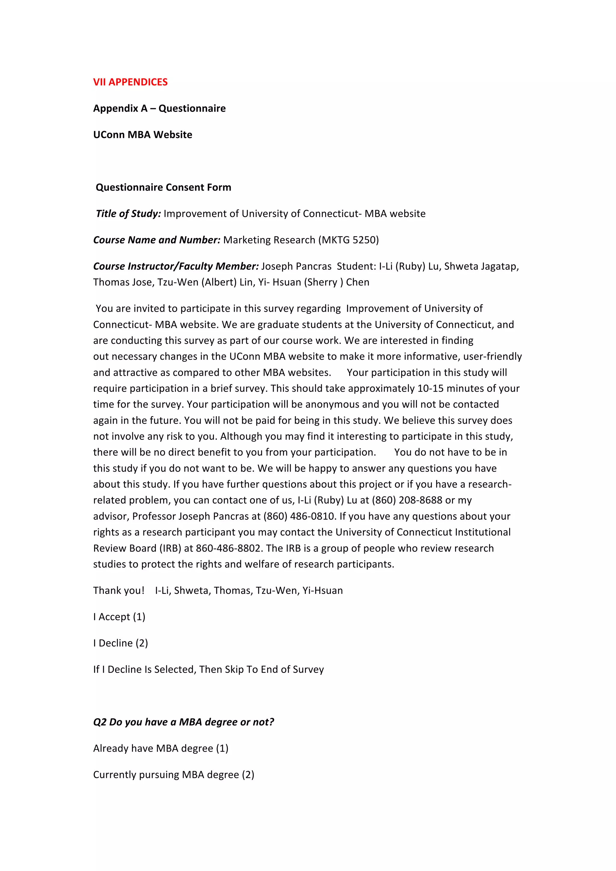 UConn MBA website rejuvenation appendices | PDF