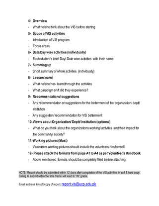Ucp Vis Report Format - University Of Central Punjab | DOCX