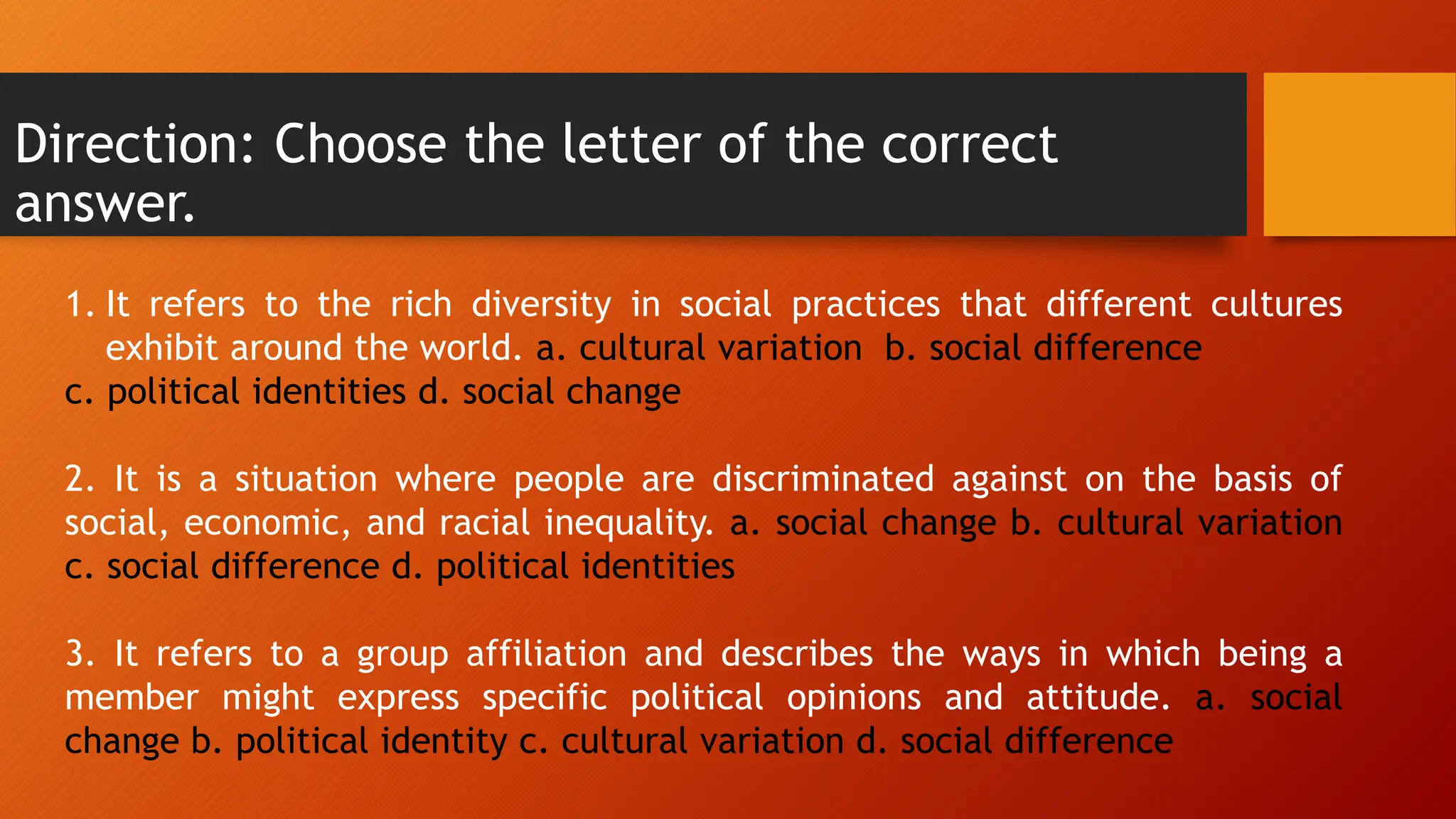 Cultural Variation, Social Differences and Political Identities | PPTX