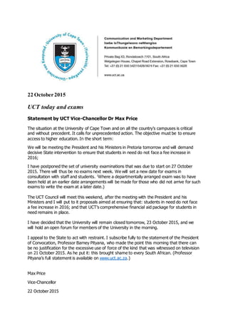 Statement by UCT Vice-Chancellor Dr Max Price | PDF
