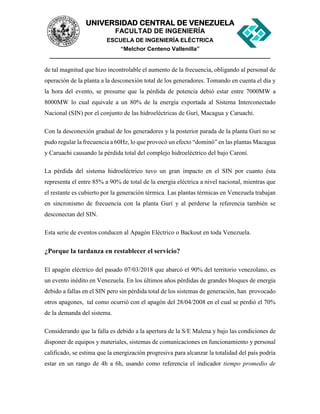Informe sobre la Falla del Sistema Electrico Nacional Venezuela | PDF