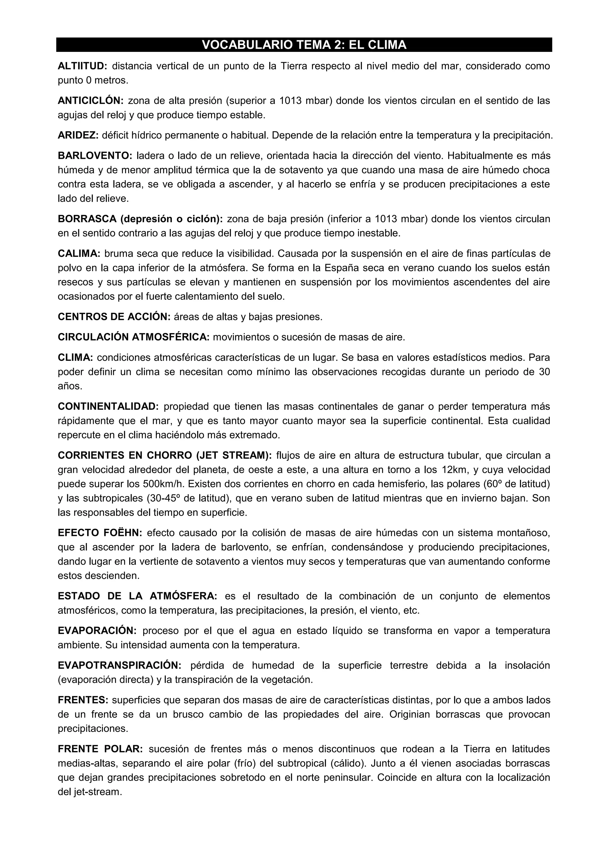 Ud2. el clima. vocabulario | PDF