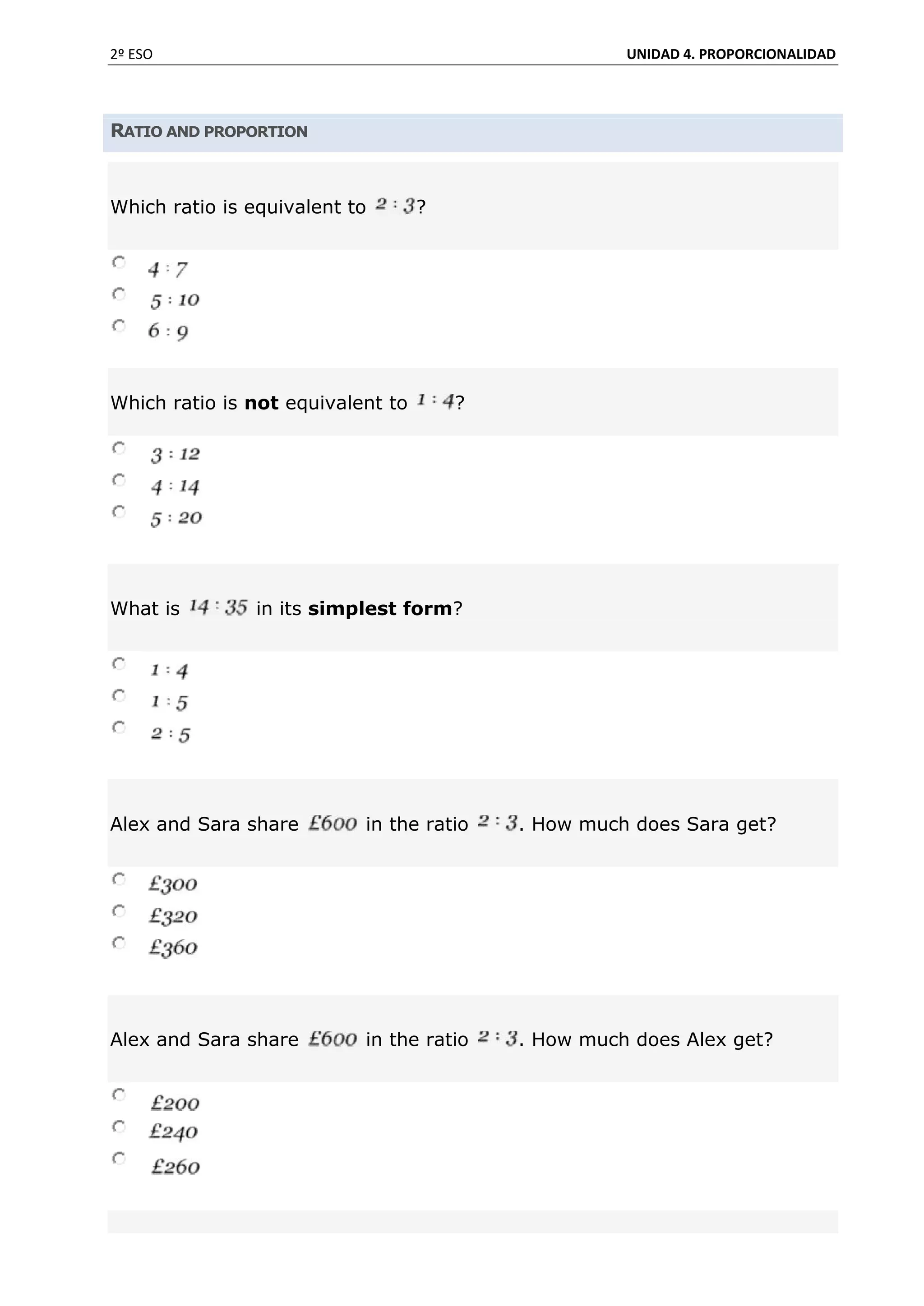 Ud4 english ratio_exercises | PDF