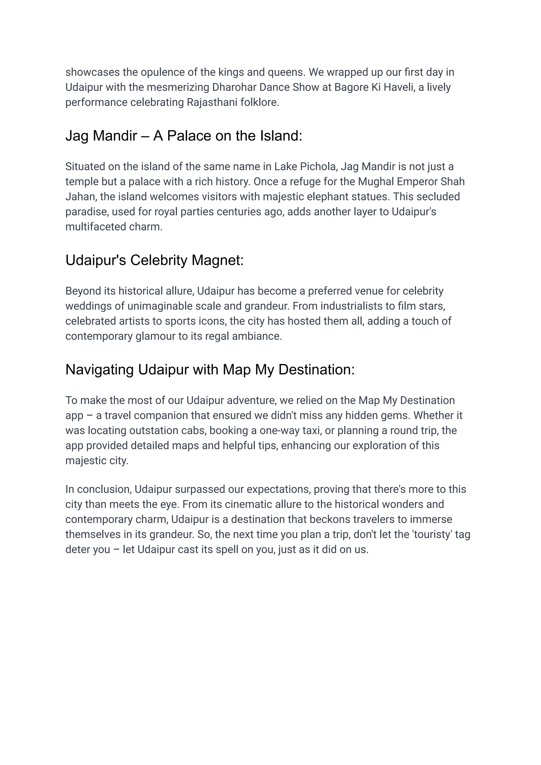 Udaipur Tour from Map My Destination | PDF