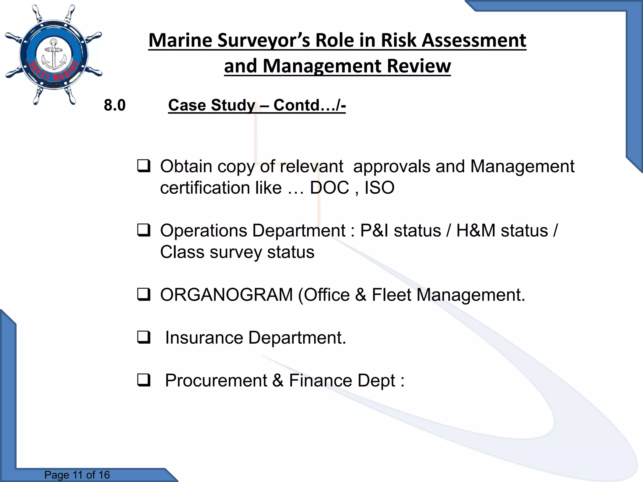 Marine Surveyor’s Role in Risk Assessment & Management Review | PPT
