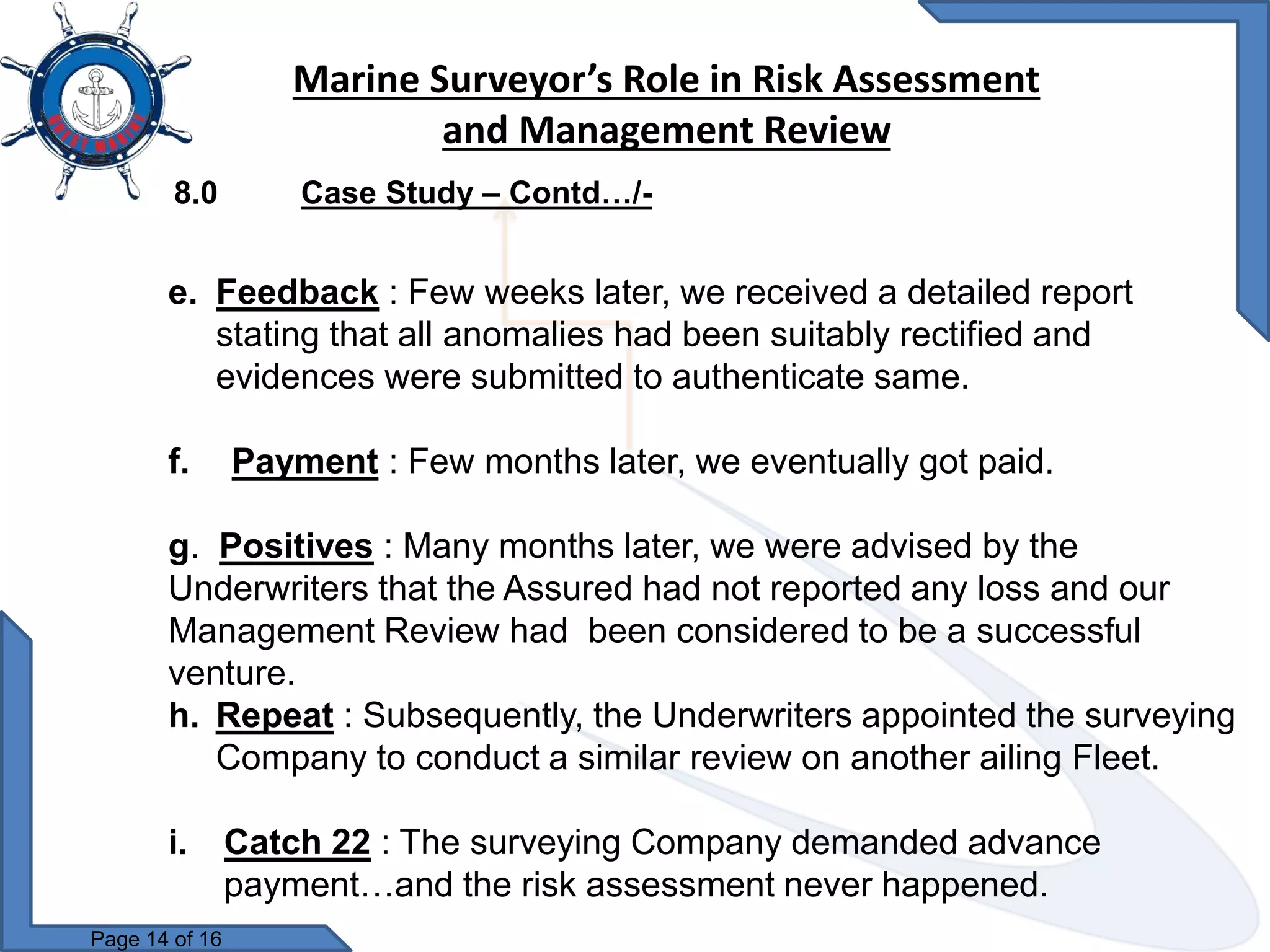 Marine Surveyor’s Role in Risk Assessment & Management Review | PPT