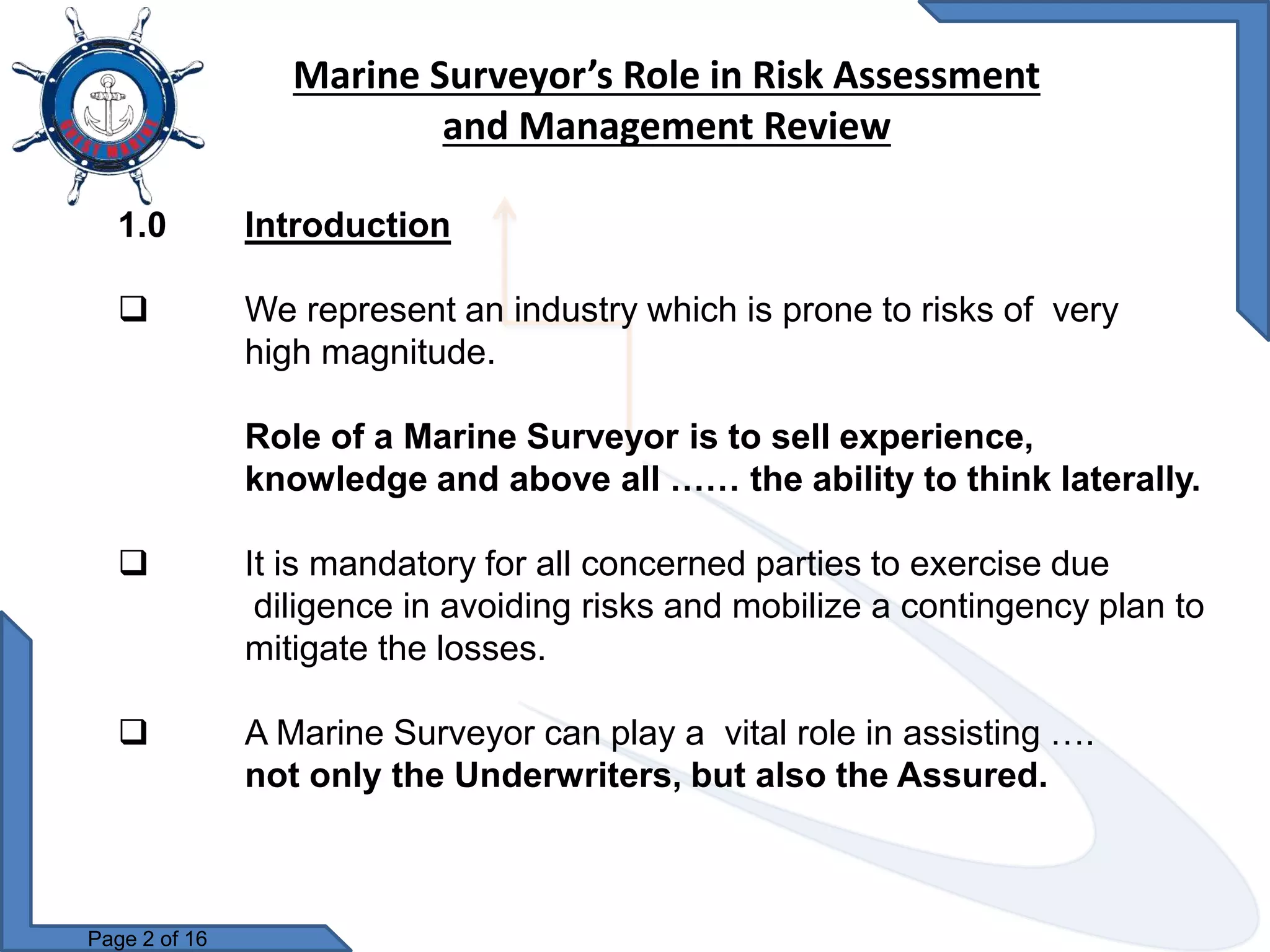 Marine Surveyor’s Role in Risk Assessment & Management Review | PPT