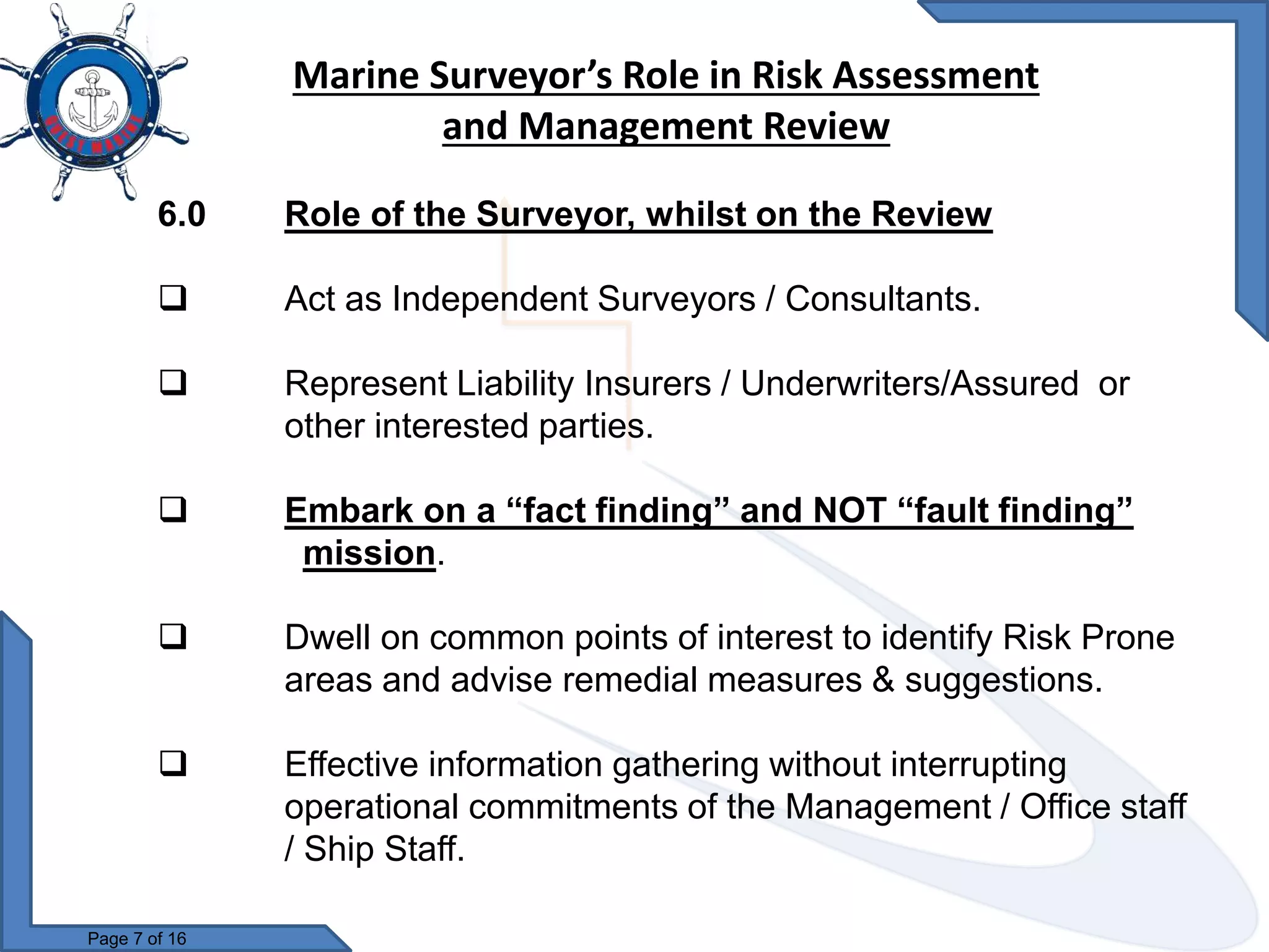 Marine Surveyor’s Role in Risk Assessment & Management Review | PPT