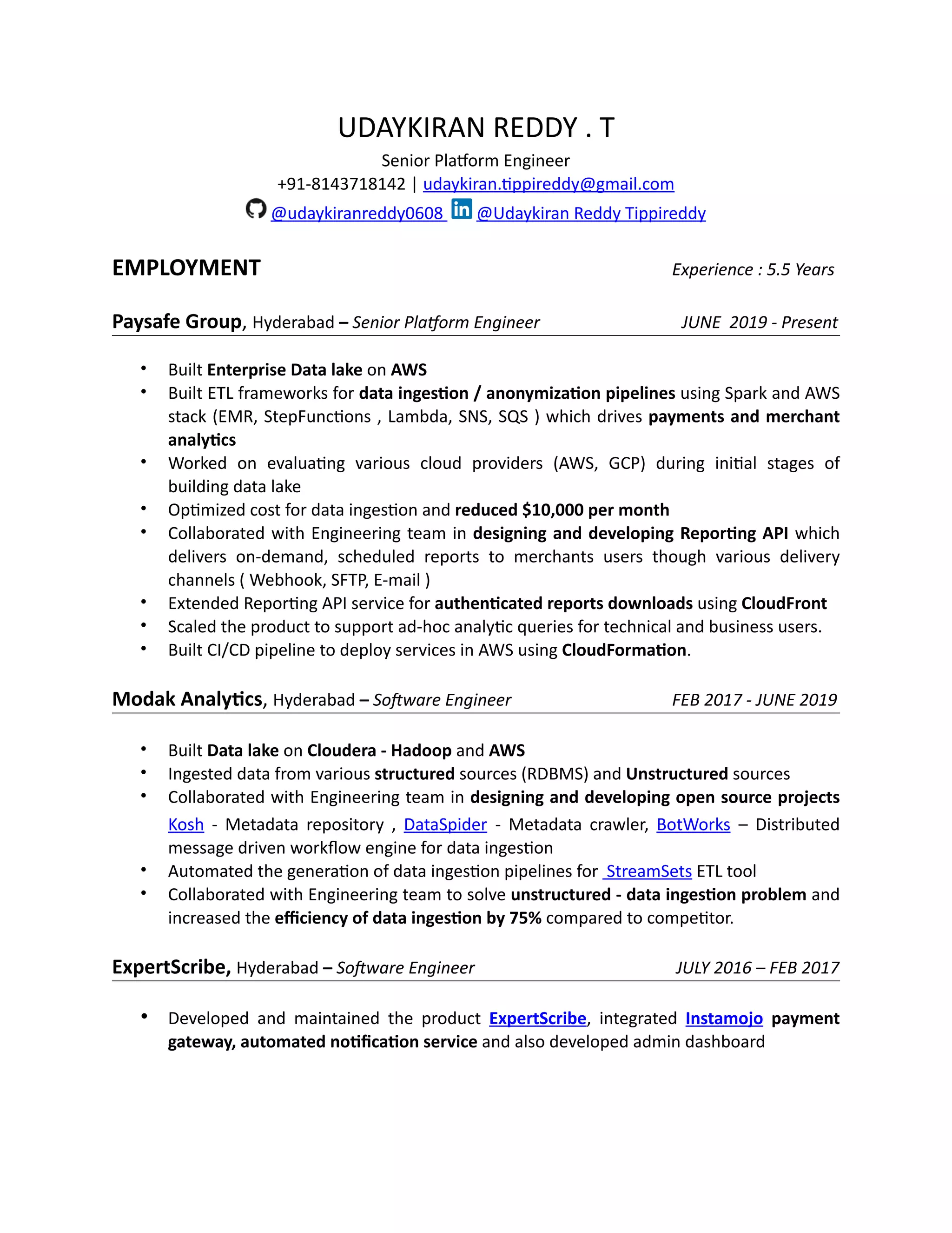 Udaykiran tippireddy resume | PDF