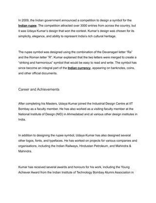 Udaya Kumar: The Creative Mind Behind India’s Distinctive Rupee Symbol ...