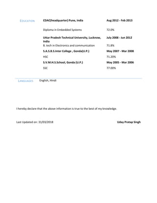 Uday singh resume | PDF