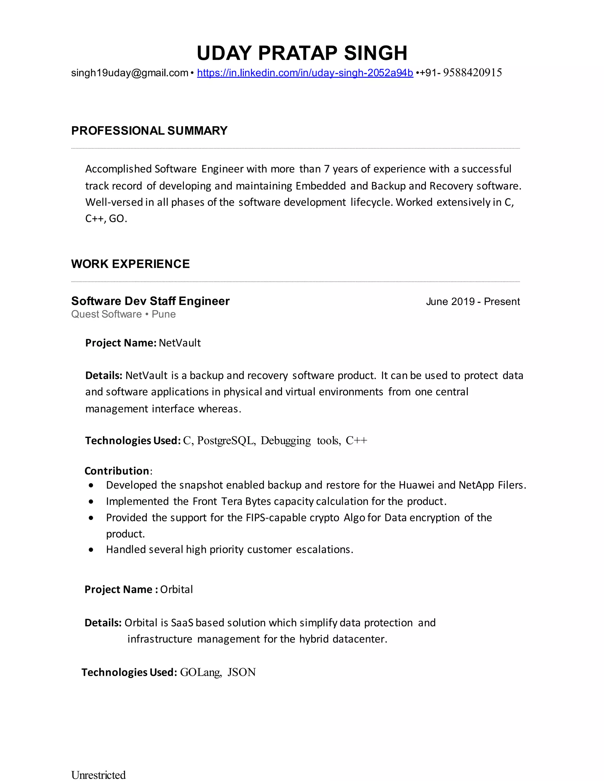 Uday singh resume | DOCX