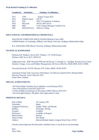 Uday vardhan BMC Remedy Professional | DOCX