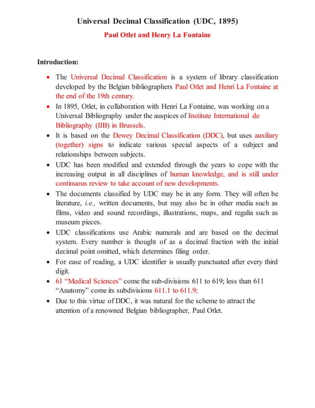 UNIVERSAL DECIMAL CLASSIFICATION-UDC | DOC | Technology & Computing