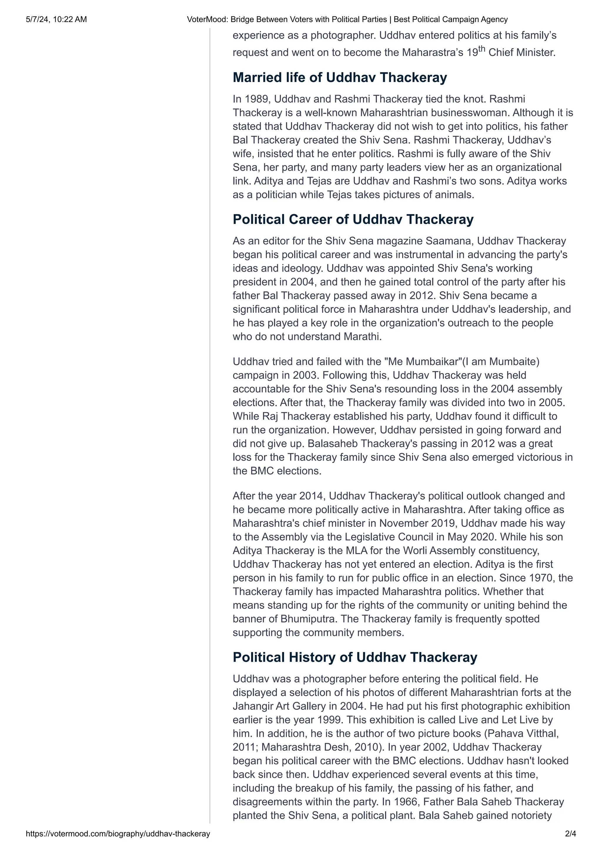 Politician uddhav thackeray biography- Full Details | PDF